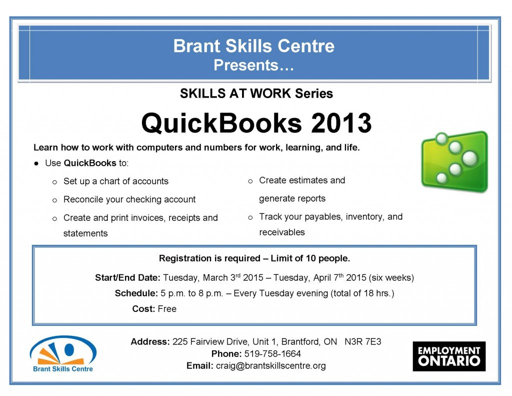 Learn QuickBooks 2013 — Only 10 seats available! – Brant Skills Centre